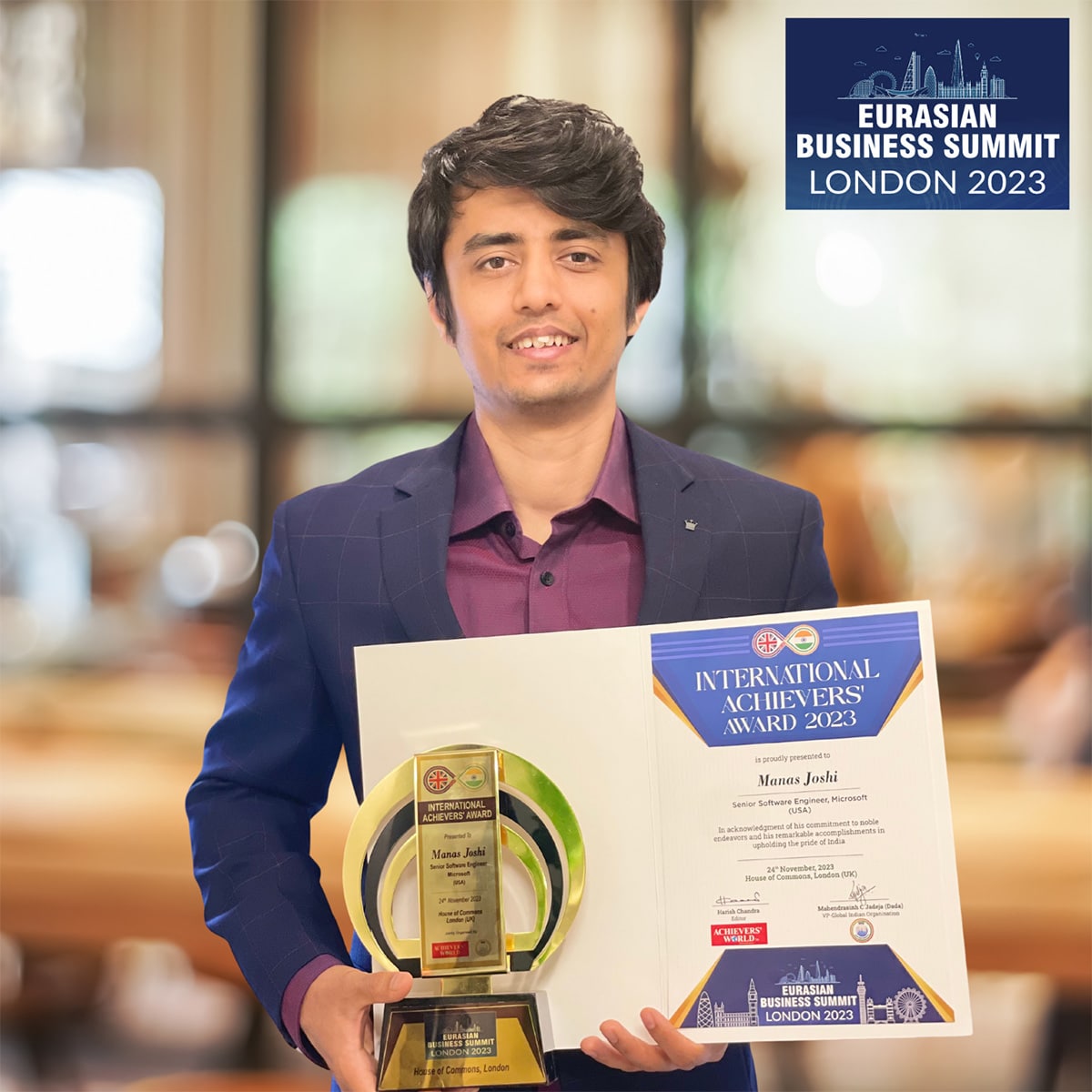 Manas Joshi Awarded The International Achievers’ Award At Eurasian Business Summit In London ...